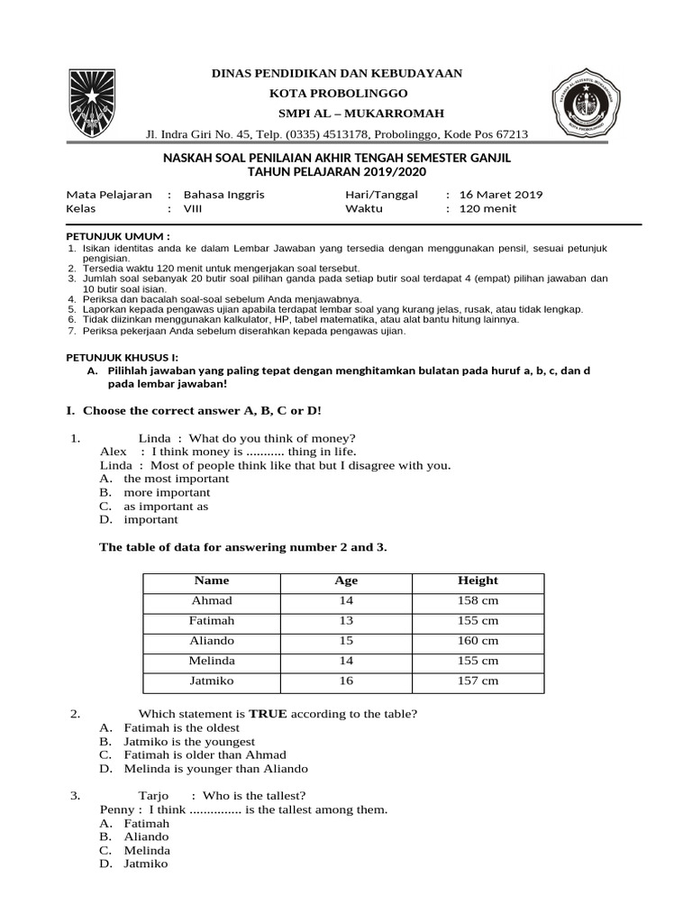 Bahasa Inggris Viii Soal PTS Genap 2020 | PDF