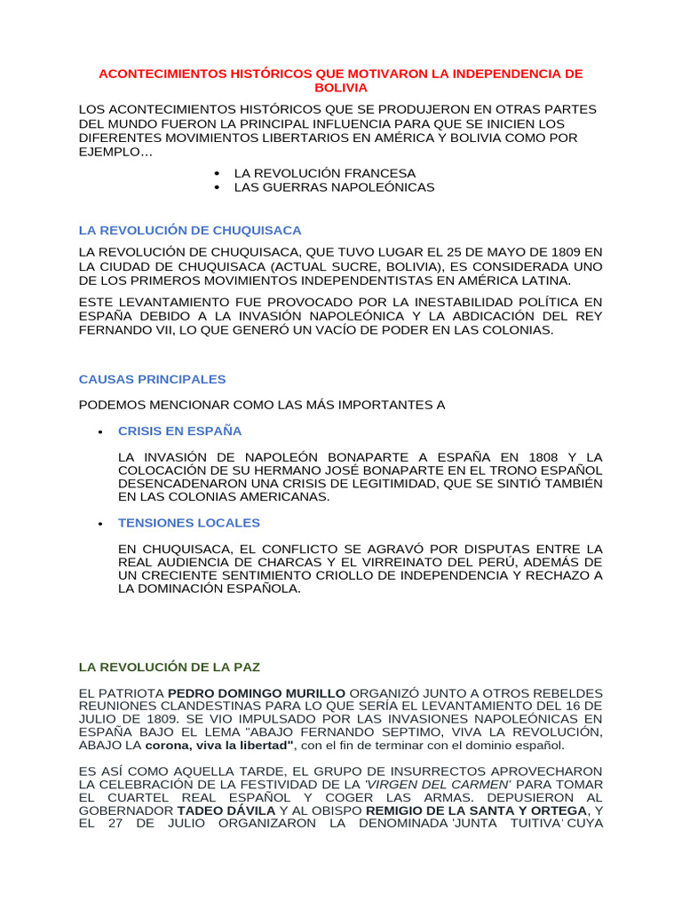 Independencia de Bolivia | PDF | Bolivia | America latina