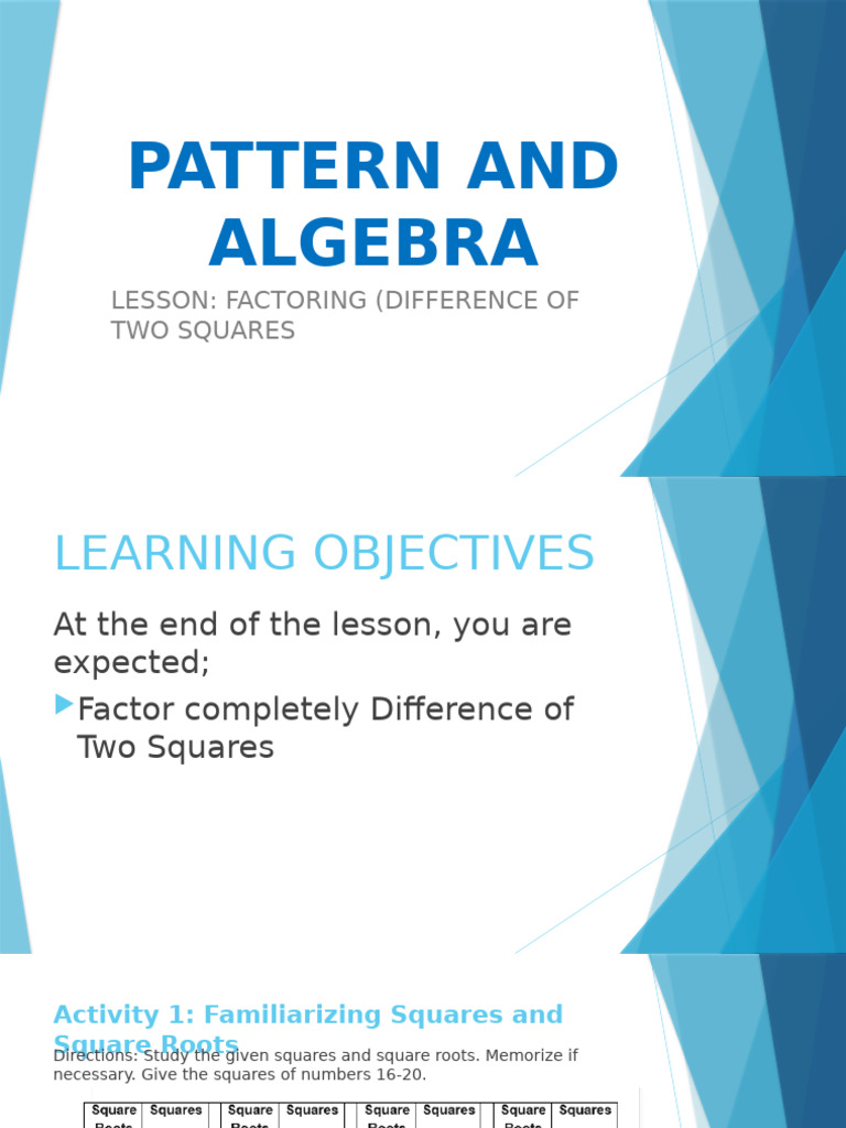 W2d1-Difference of Two Squares | PDF | Factorization | Abstract Algebra