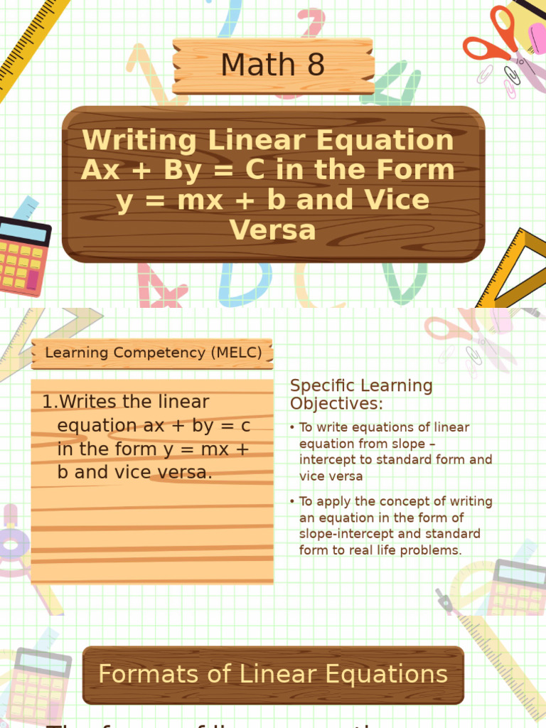 Writing Linear Equation From Standard Form To Slope - Intercept and ...