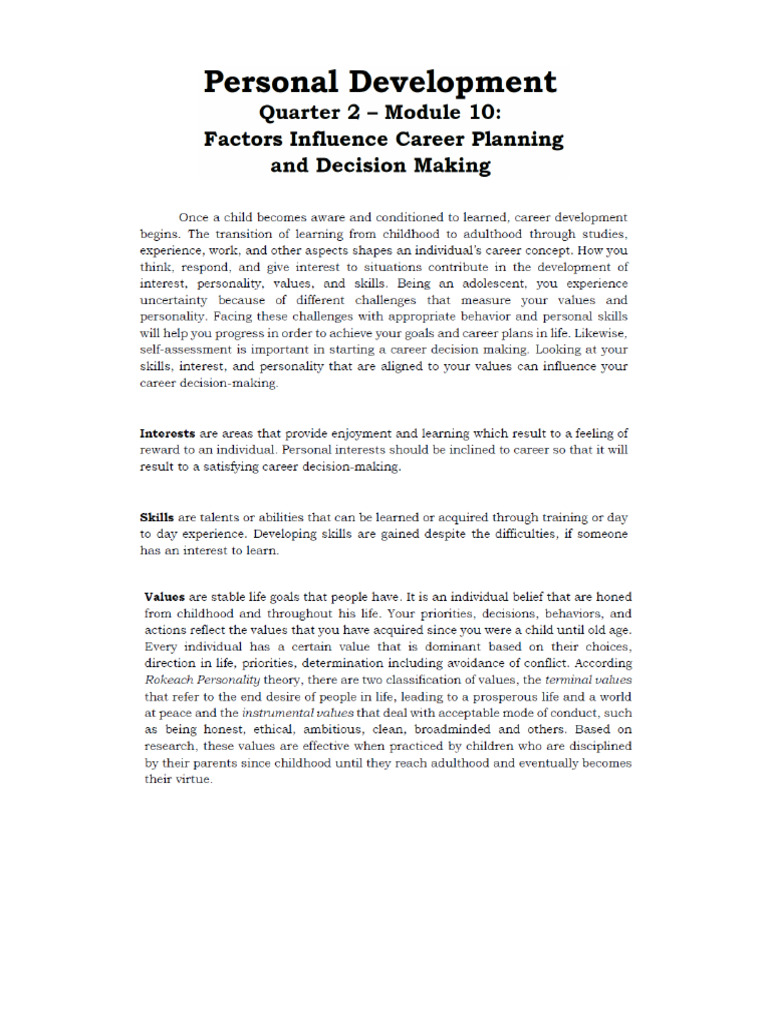 Module 10 Factors Influence Career Planning and Decision Making | PDF