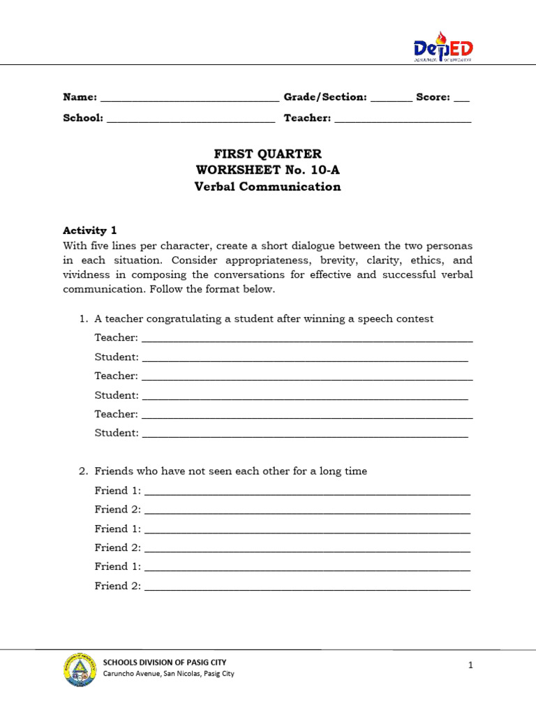 Oral Communication Q1 - DW10-A | PDF | Communication | Conversation Oral Communication Q1 - DW10-A | PDF | Communication | Conversation