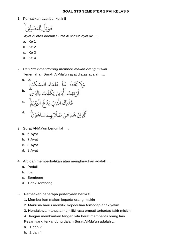 Soal Pai Kelas 5 | PDF