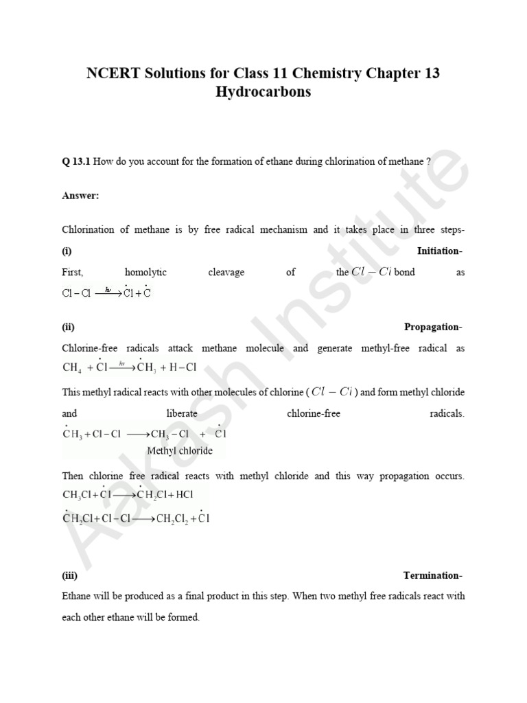 Ncert Solutions Class 11 Chemistry Chapter 13 Hydrocarbons 0 | PDF ...