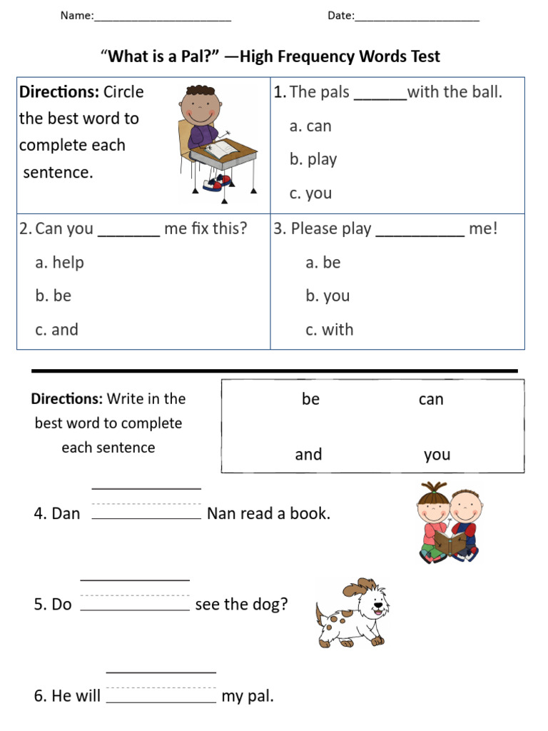 1 - What Is A Pal - Vocabulary & Comprehension Test - Quiz (1st Grade ...