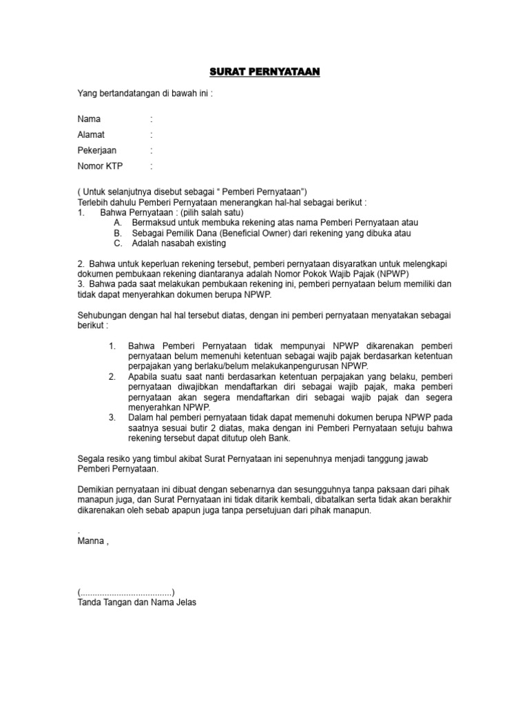Surat Pernyataan NPWP | PDF | Hukum