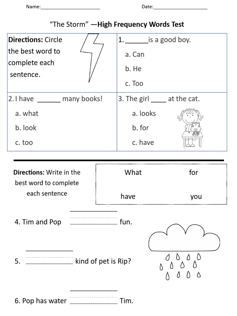 2 - The Storm - Vocabulary & Comprehension Test - Quiz (1st Grade ...