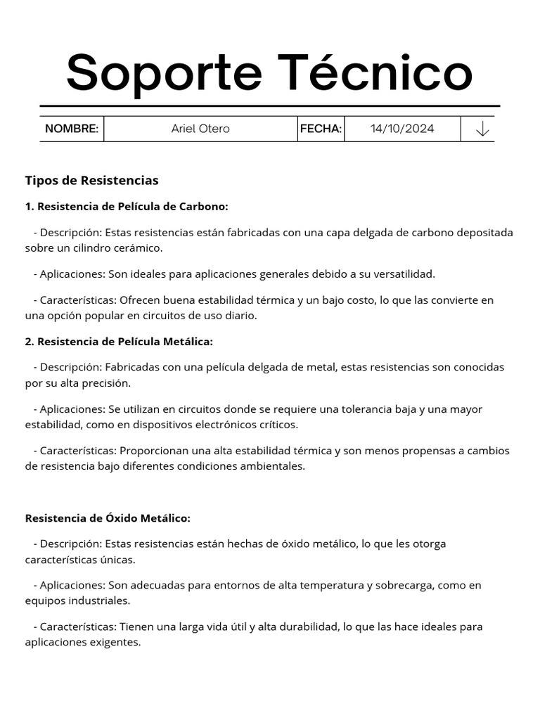 Descripción Detallada y Reestructurada de Los Tipos de Resistencias Que ...