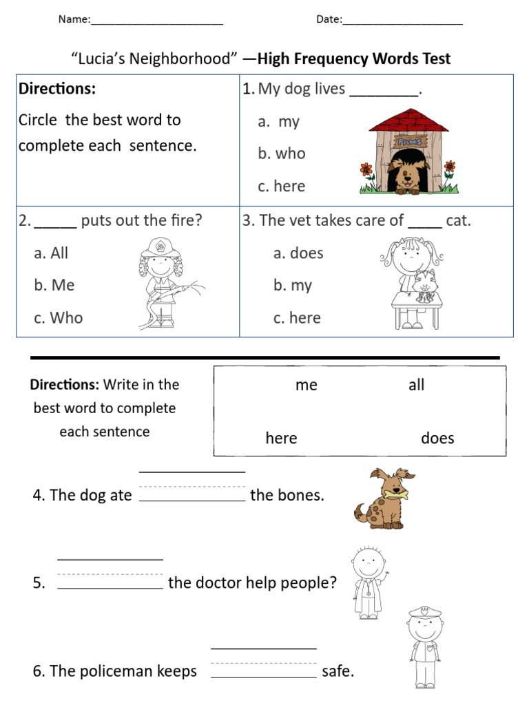 4 - Lucia's Neighborhood - Vocabulary & Comprehension Test - Quiz ...