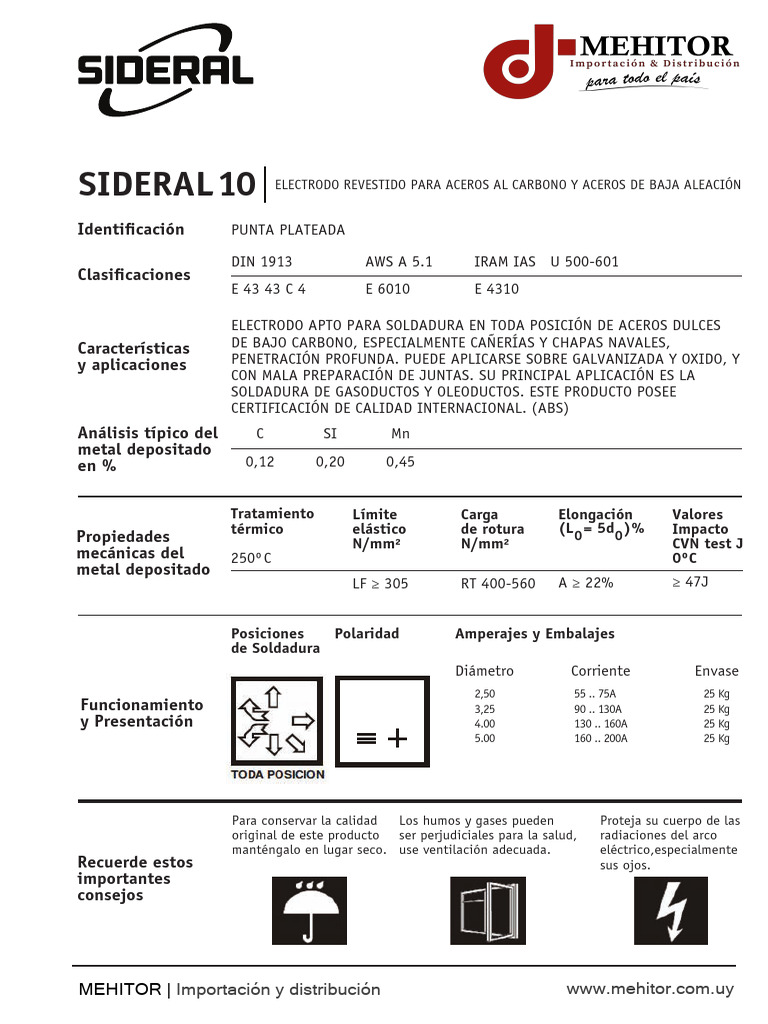 Mehitor Sideral Electrodo-6010 | PDF | Soldadura | Construcción