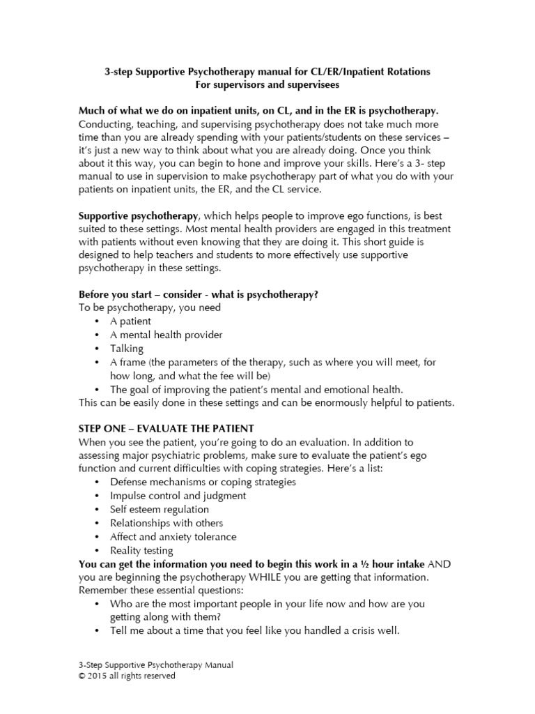 3-Step Supportive Psychotherapy Manual For CL-ER-Inpatient Rotations ...