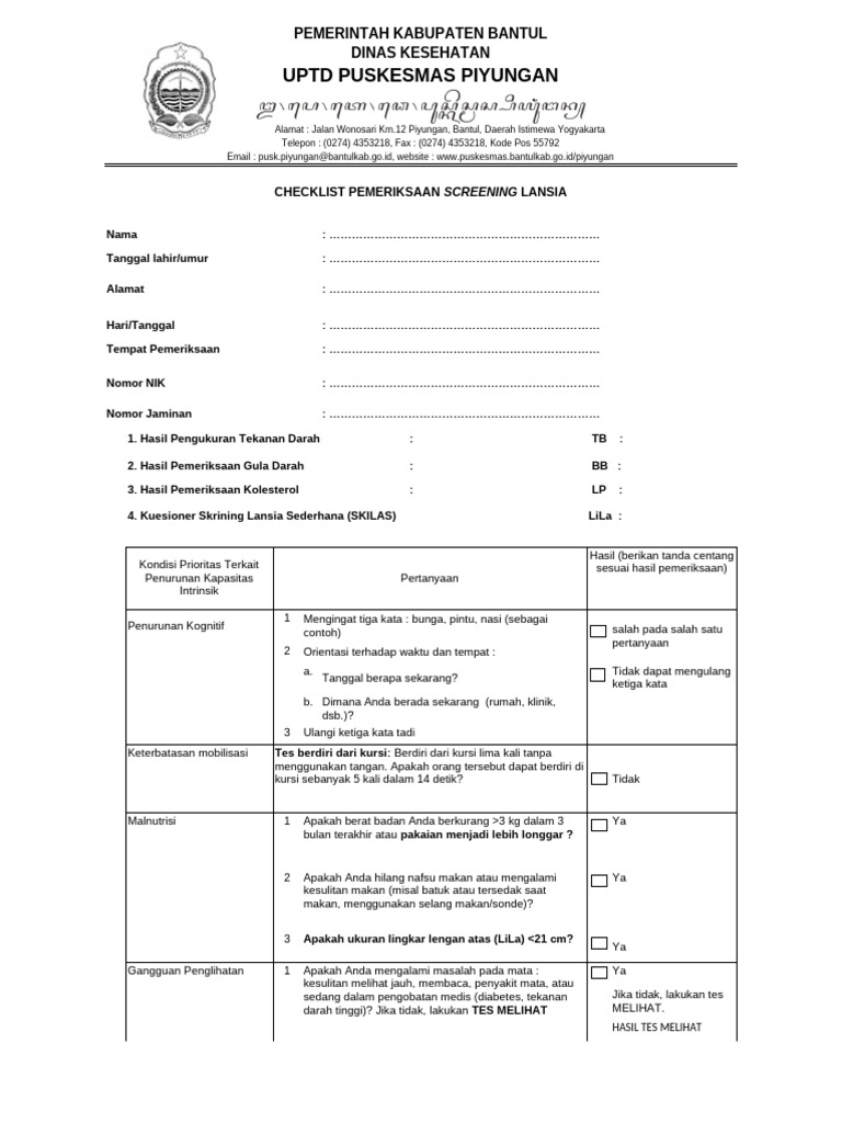 Form Penilaian Lansia | PDF