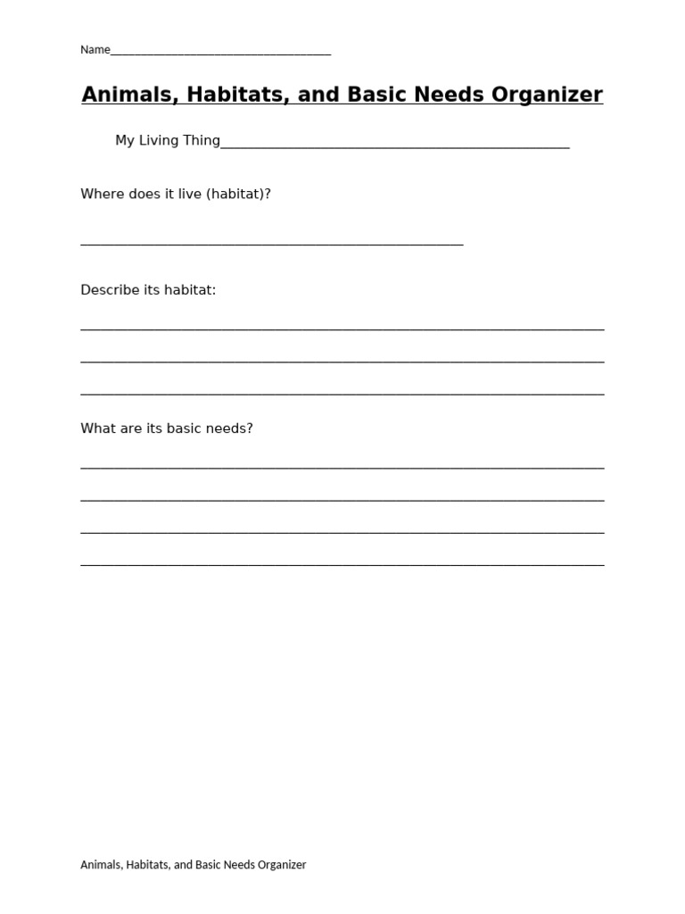 Animals, Habitats, and Basic Needs Organizer | PDF
