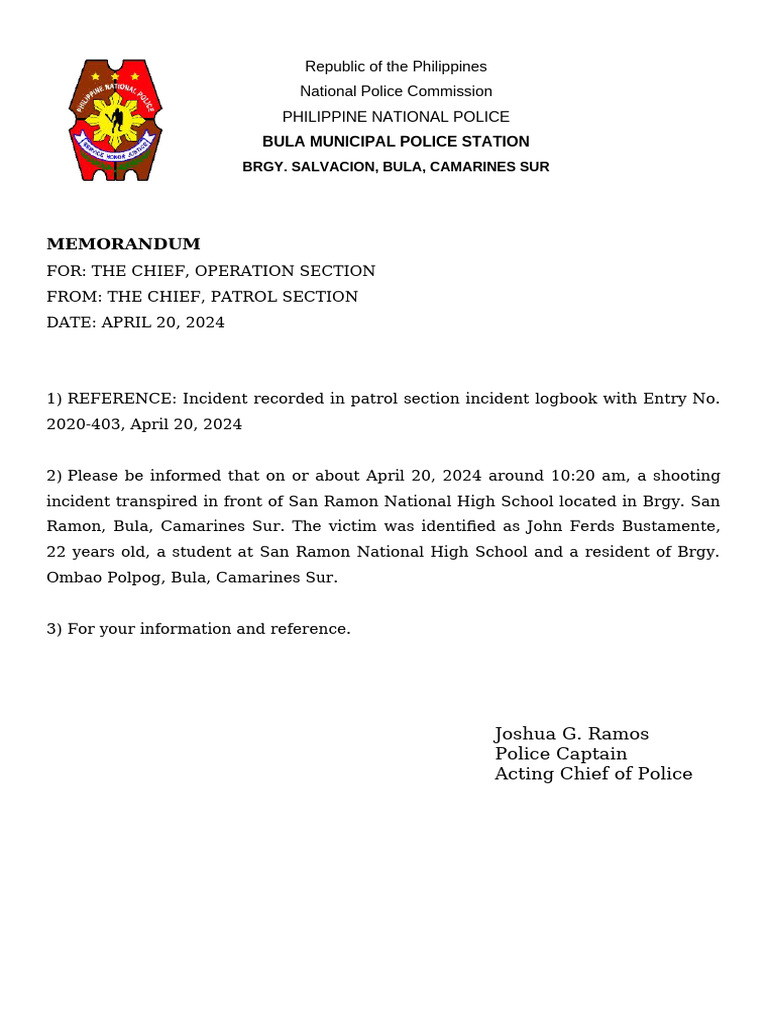 Memorandum: Bula Municipal Police Station | PDF