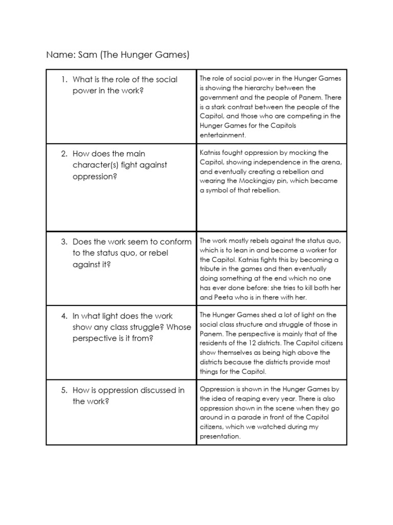 Marxist Work Sheet | PDF | The Hunger Games