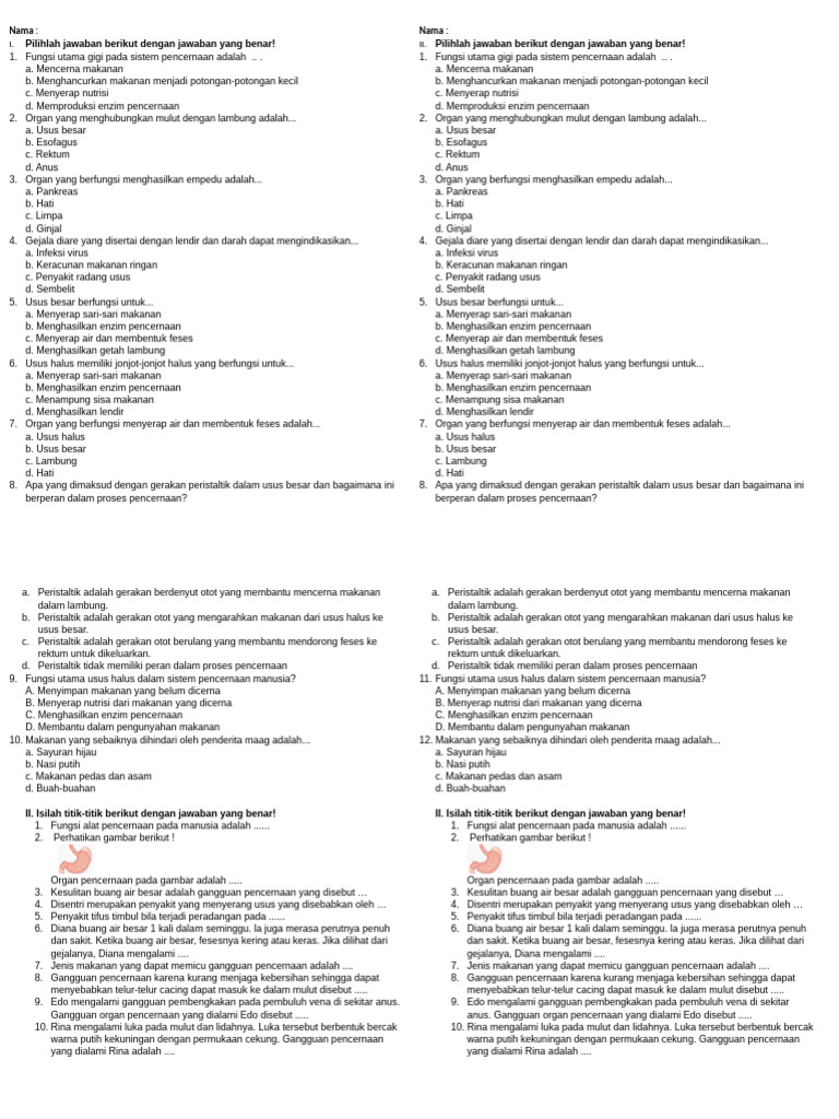 Soal Uh Ipas Pencernaan | PDF | Kesehatan Holistik
