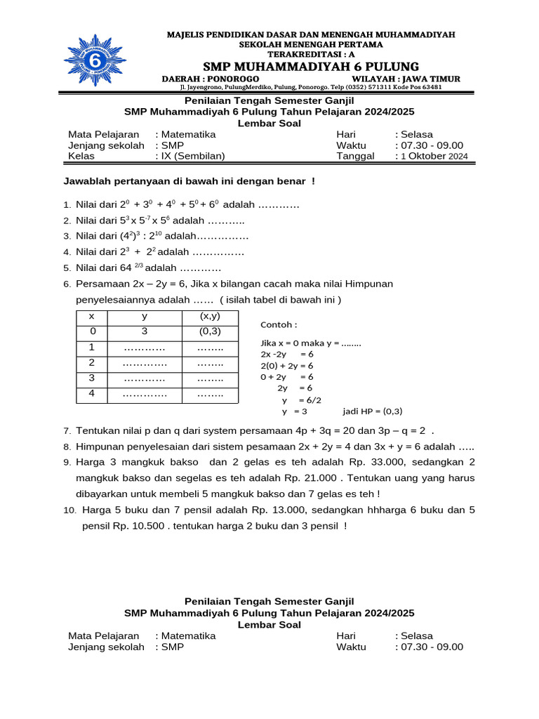 Mid Matik 9 Ganjil 2024 | PDF