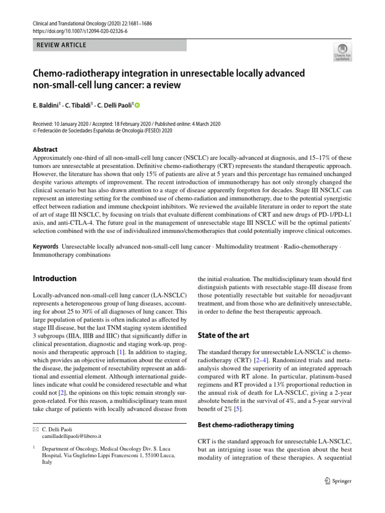Chemo-Radiotherapy Integration in Unresectable Locally Advanced Non ...