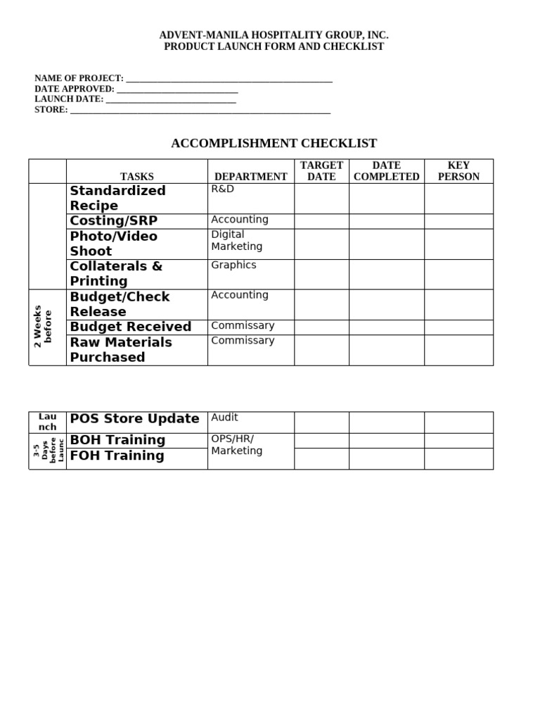 Product Launch Form Checklist | PDF