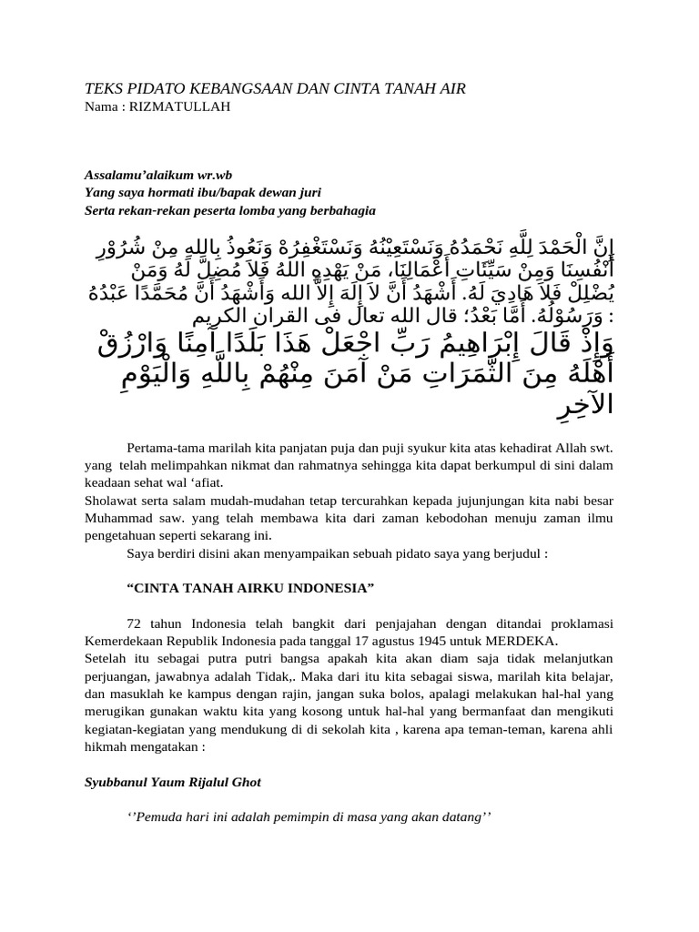 Teks Pidato Kebangsaan Dan Cinta Tanah Air | PDF