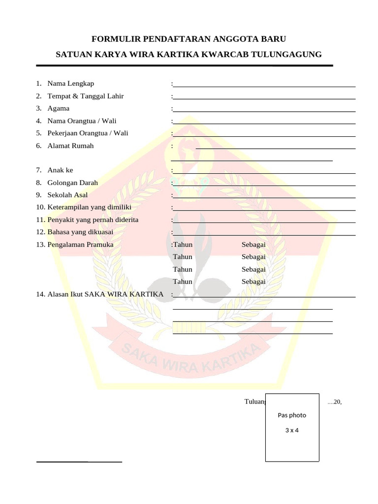Formulir Pendaftaran Anggota B | PDF