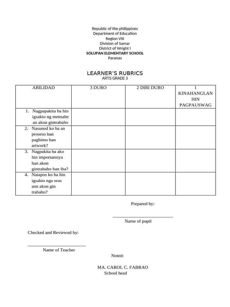 Rubrics Pdf Philippines