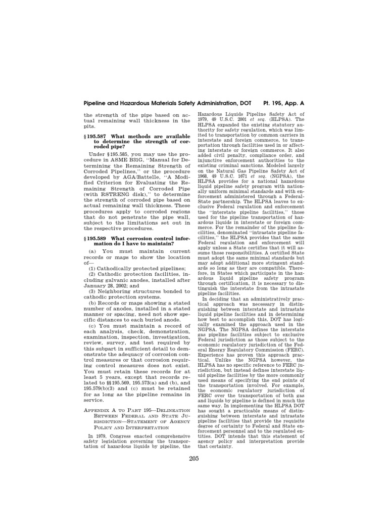 49 Cfr 195 | Federal Energy Regulatory Commission | Pipeline Transport