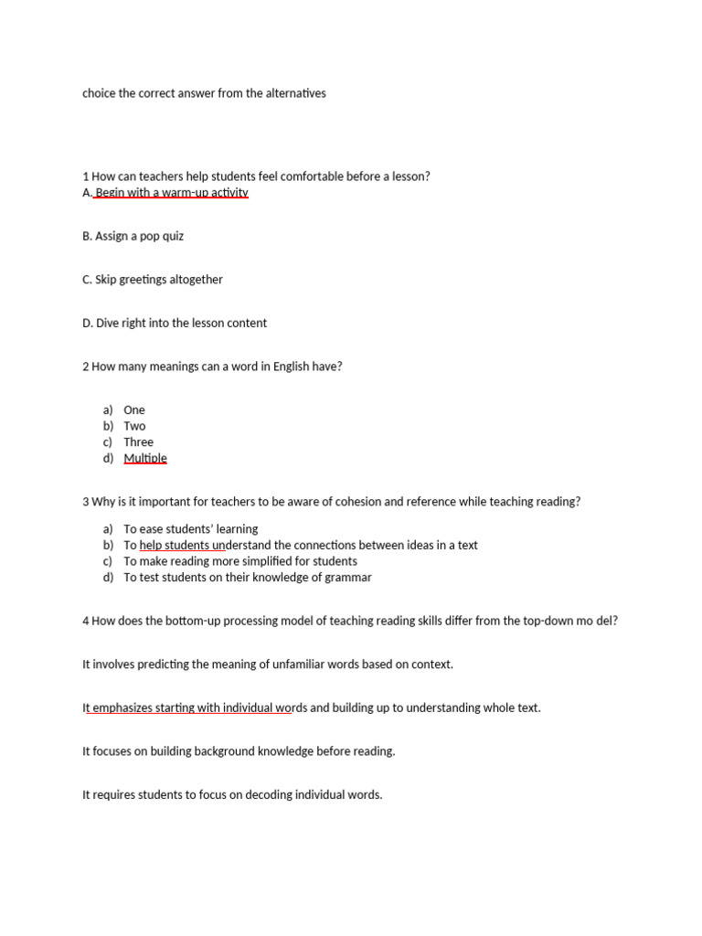 Pre Test | PDF | Reading Comprehension | Language Acquisition