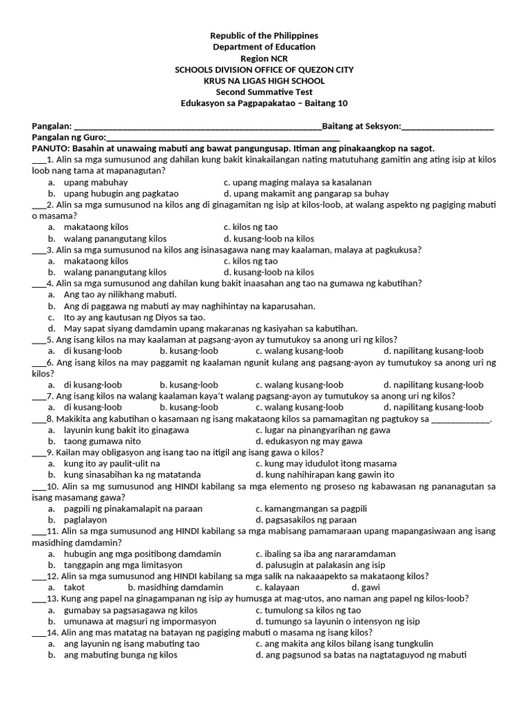 2nd Qtr. Summative Test | PDF