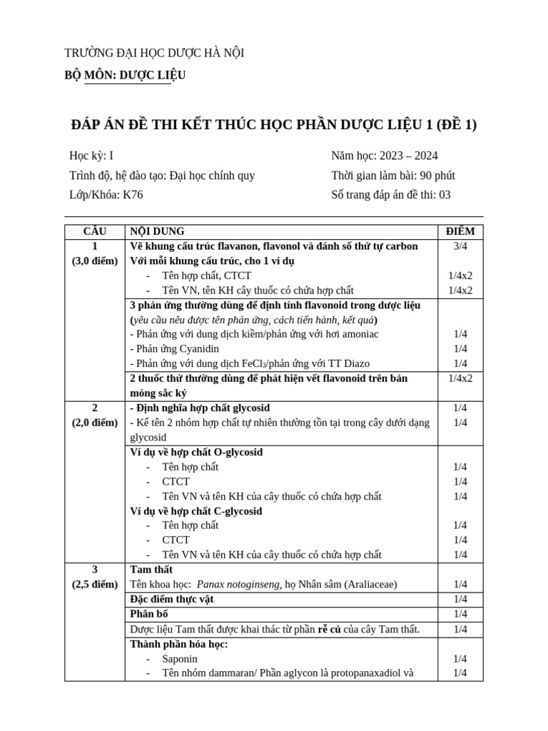 SV K76 Đáp Án DL1 | PDF