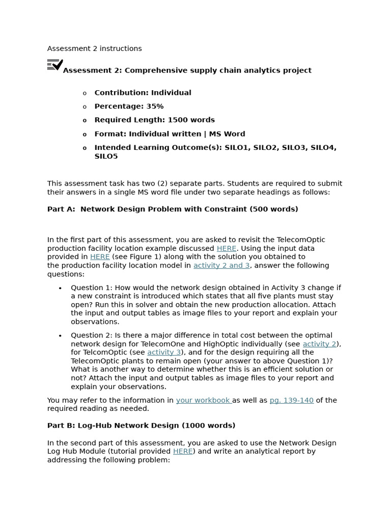 Supply Chain Analytics Assessment 2 | PDF | Microsoft Word | Warehouse