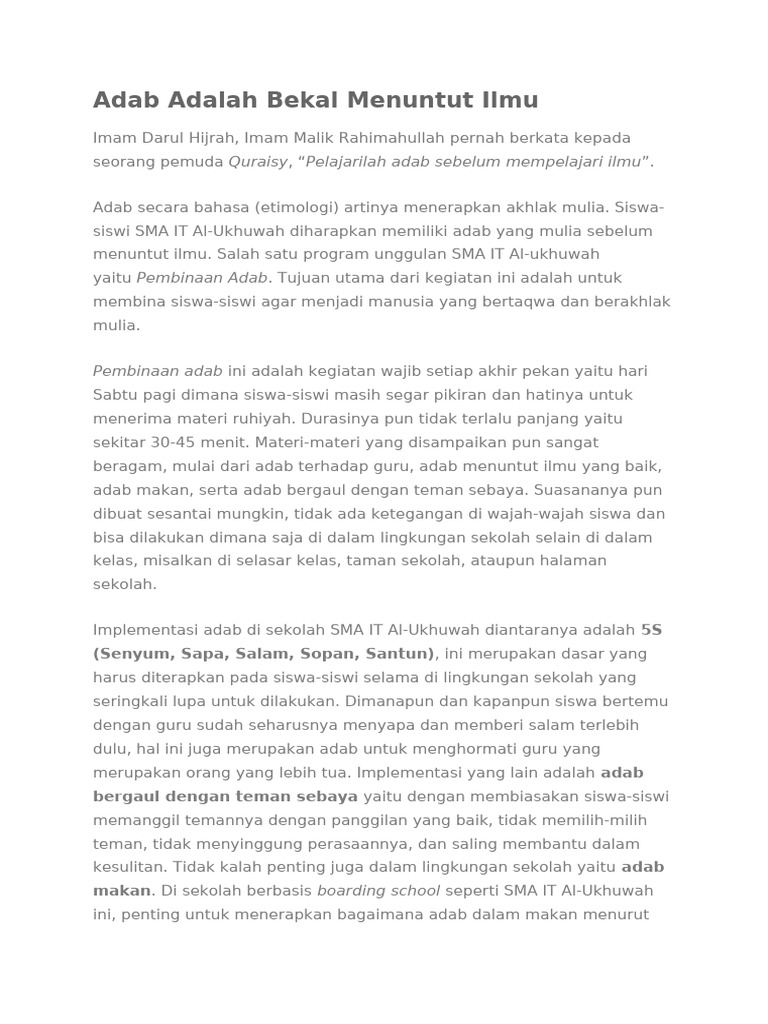 IB MATERI WEB Adab Adalah Bekal Menuntut Ilmu | PDF