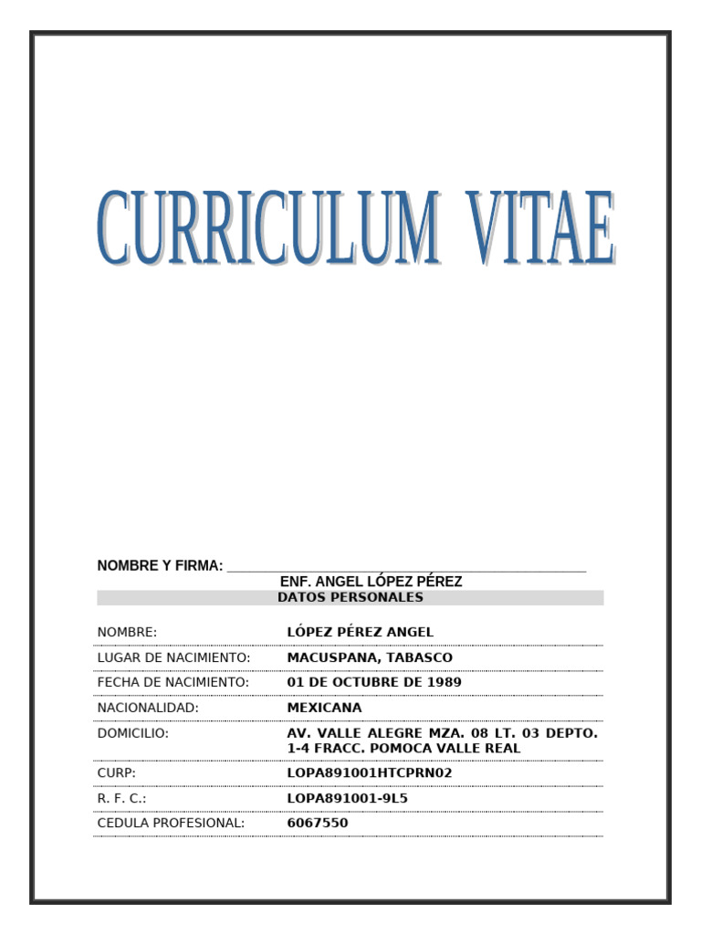Currículum Vitae Angel 2020 | PDF | Enfermería | Ciencias de la Salud