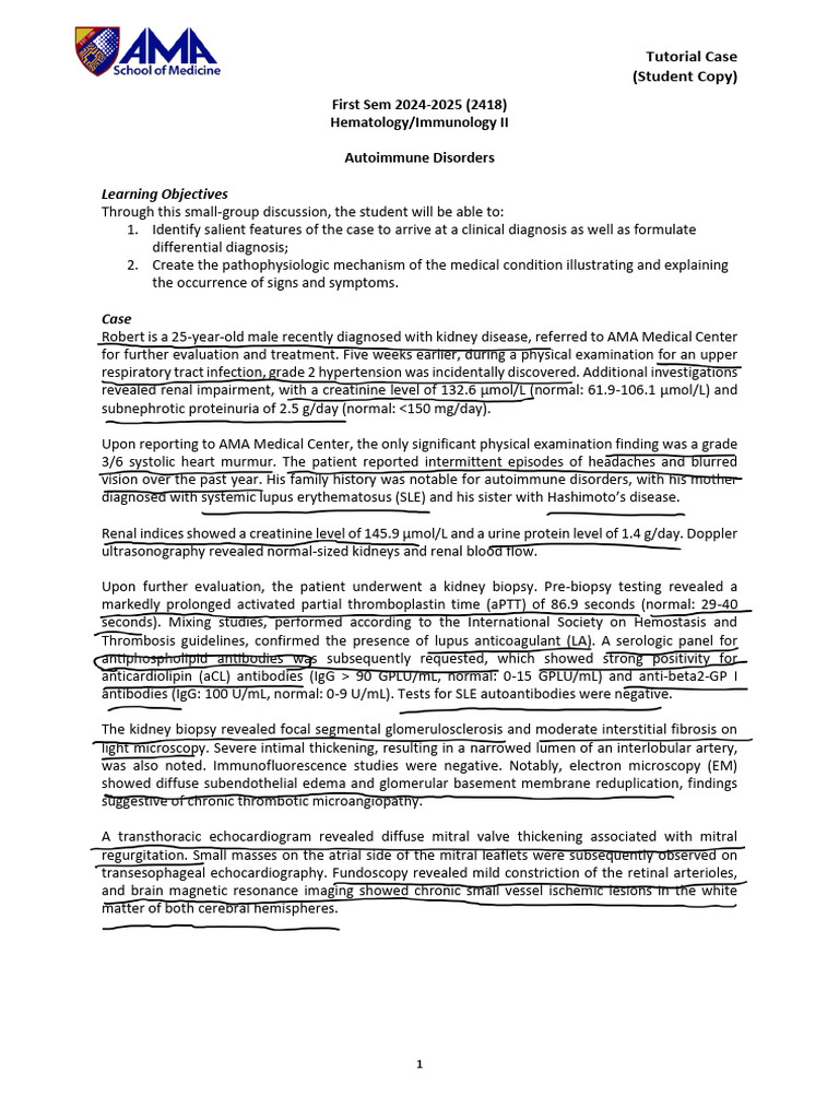 Hema II Week 4 Tutorial - Autoimmune Disorders | PDF | Kidney | Echocardiography