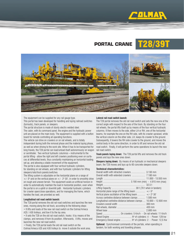 Colmar Railroad Cranes Spec Ceba7f | PDF | Crane (Machine) | Rail Transport