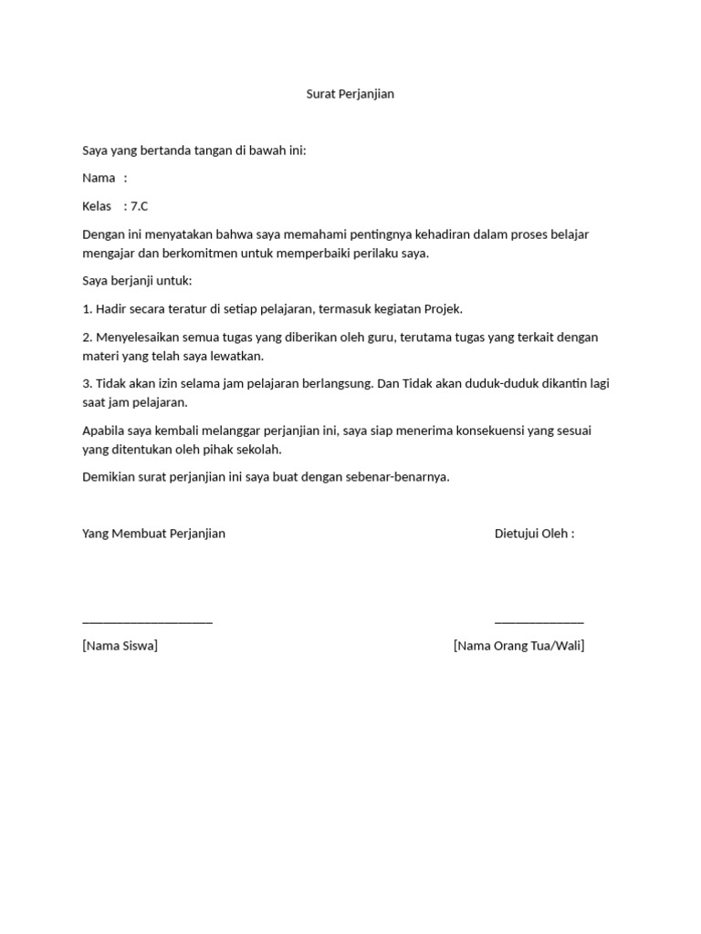 Contoh Surat Perjanjian Siswa | PDF