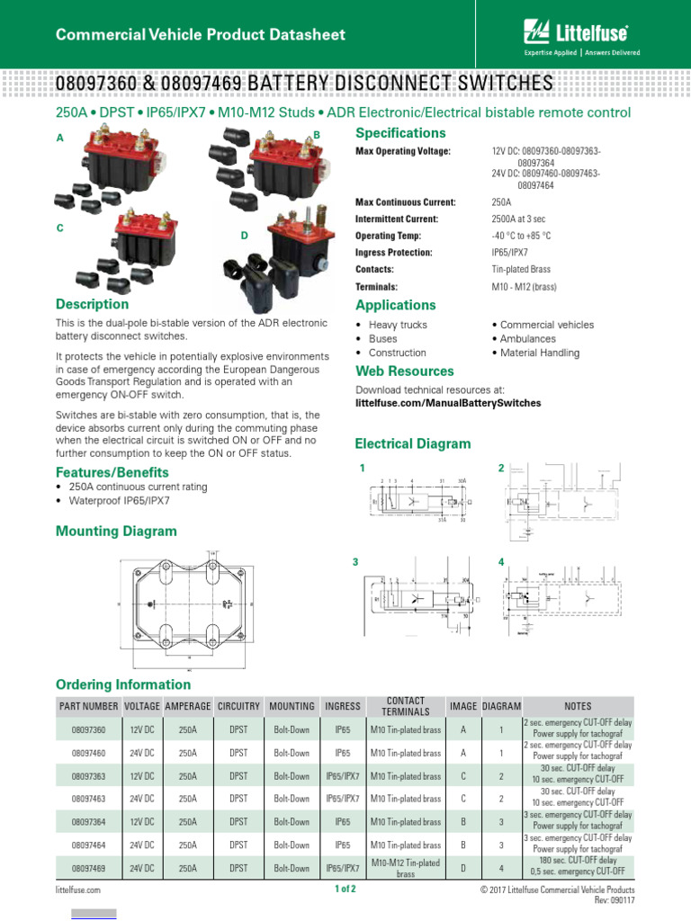 Littelfuse Electrical Battery Disconnect Switches Datasheet 08097360 ...