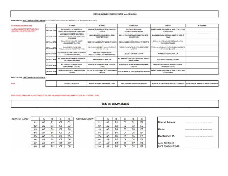 Menu Cantine P5 | PDF