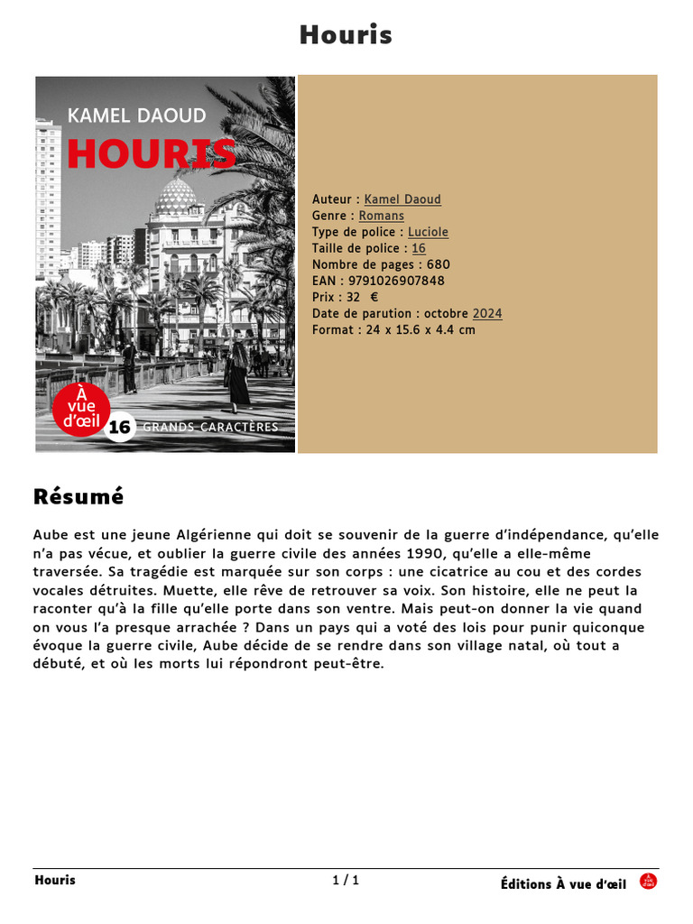 Houris : mémoire et résilience d'Aube | PDF | Fiction générale