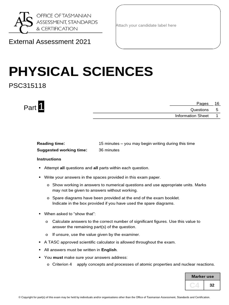 PSC315118 Physical Sciences TASC Exam Paper 2021 | PDF | Radioactive ...