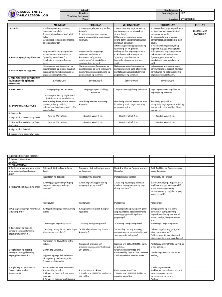 DLL - Epp 5 - Q2 - W3 | PDF