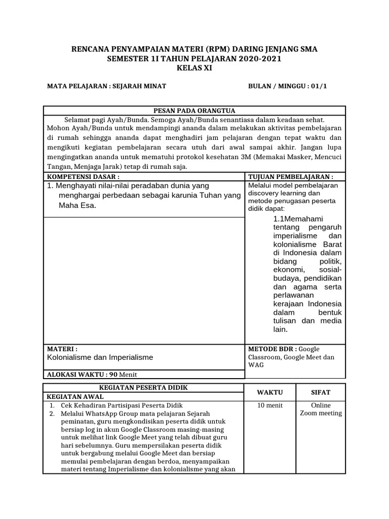 RPM SEJARAH MINAT KLS XI GENAP Renov | PDF