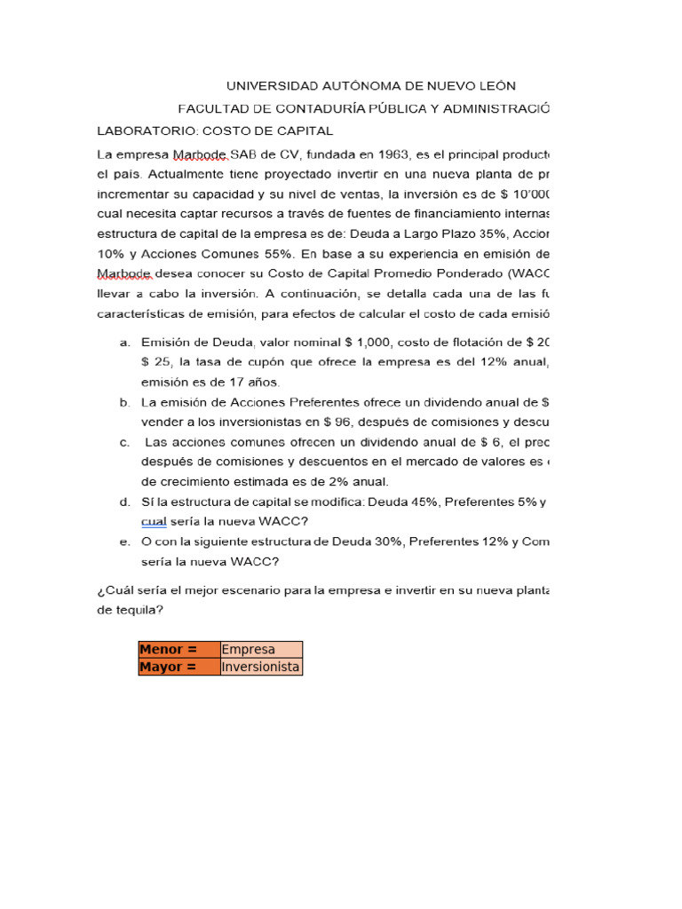 Aelc - 2015444 - 6C - Lab Wacc | PDF | Acciones preferentes | Compartir ...