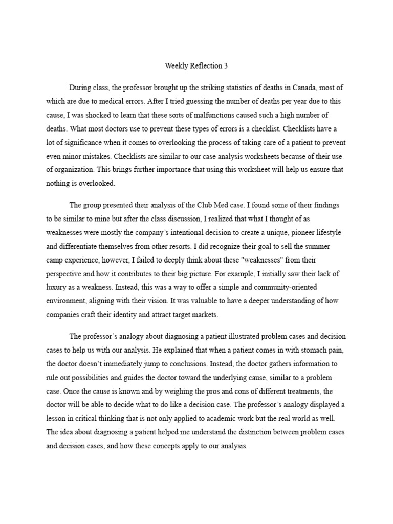 MGMB01 - Weekly Reflection 3 | PDF