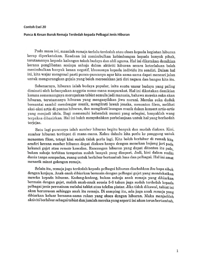 Contoh Esei 20 Punca & Kesan Buruk Remaja Terdedah Kepada Pelbagai | PDF