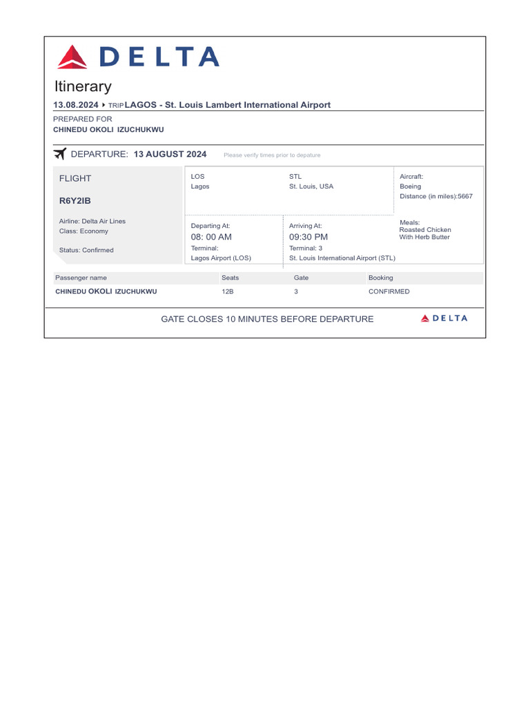 Chinedu Okoli Izuchukwu - Flight Booking and E - Receipt | PDF | Delta ...