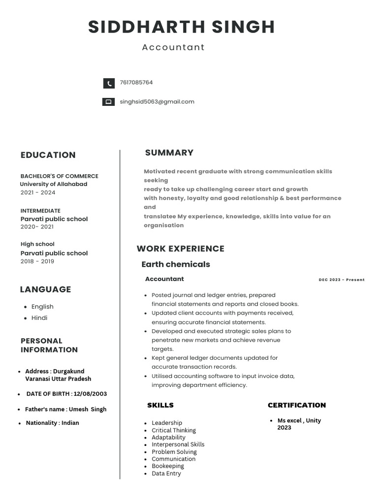 Professional Minimalist CV Resume | PDF | Bookkeeping