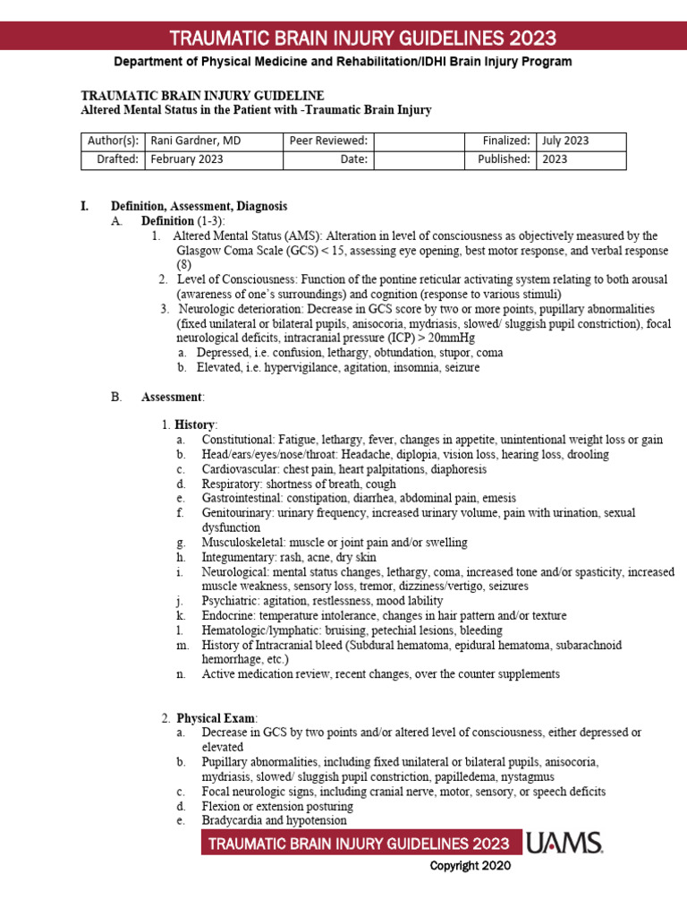 Guidelines TBI Altered Mental Status 2023 | PDF | Traumatic Brain ...