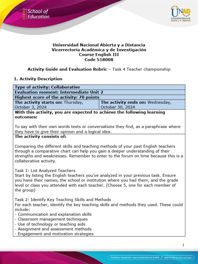 Activity Guide and Evaluation Rubric - Unit 2 - Task 4 - Teacher ...