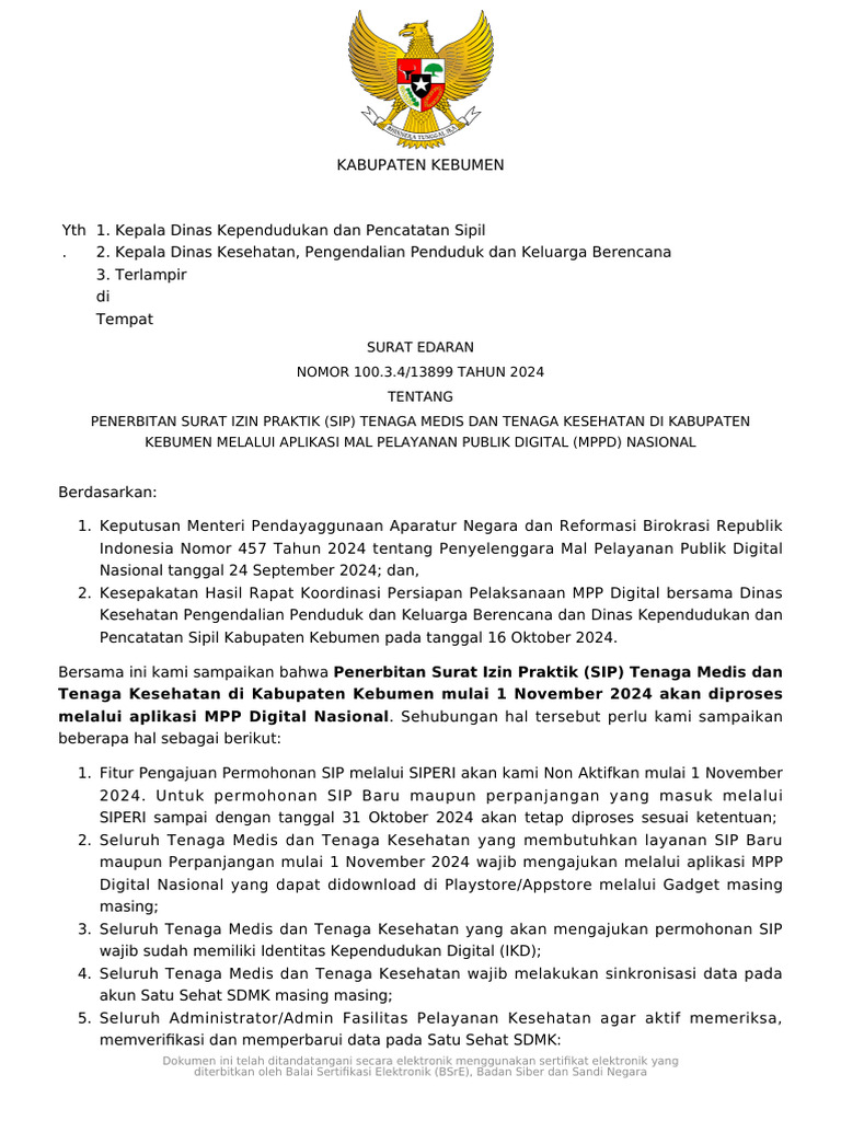 SIP Tenaga Kesehatan di Kebumen 2024 | PDF